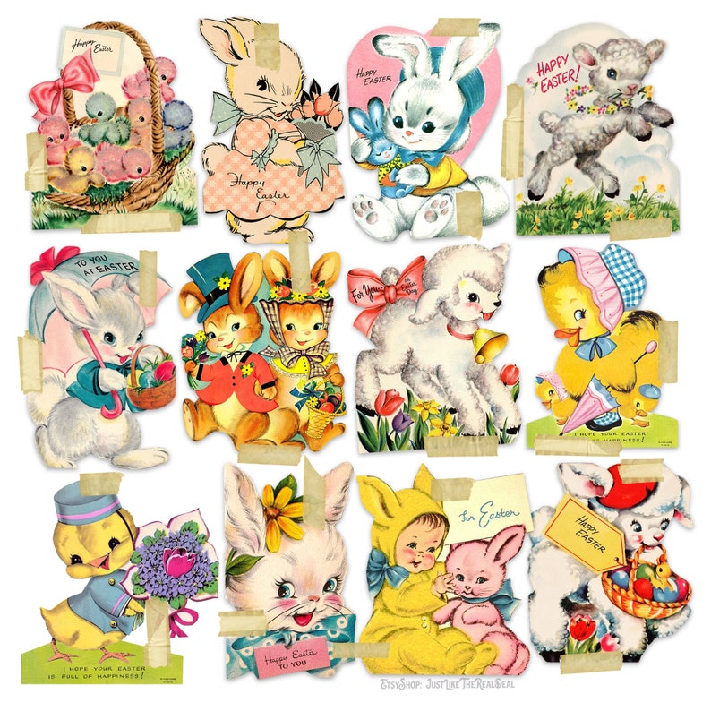 Vintage Easter Paper Cut Outs Assortment, Printed Easter Ephemera Tags ...