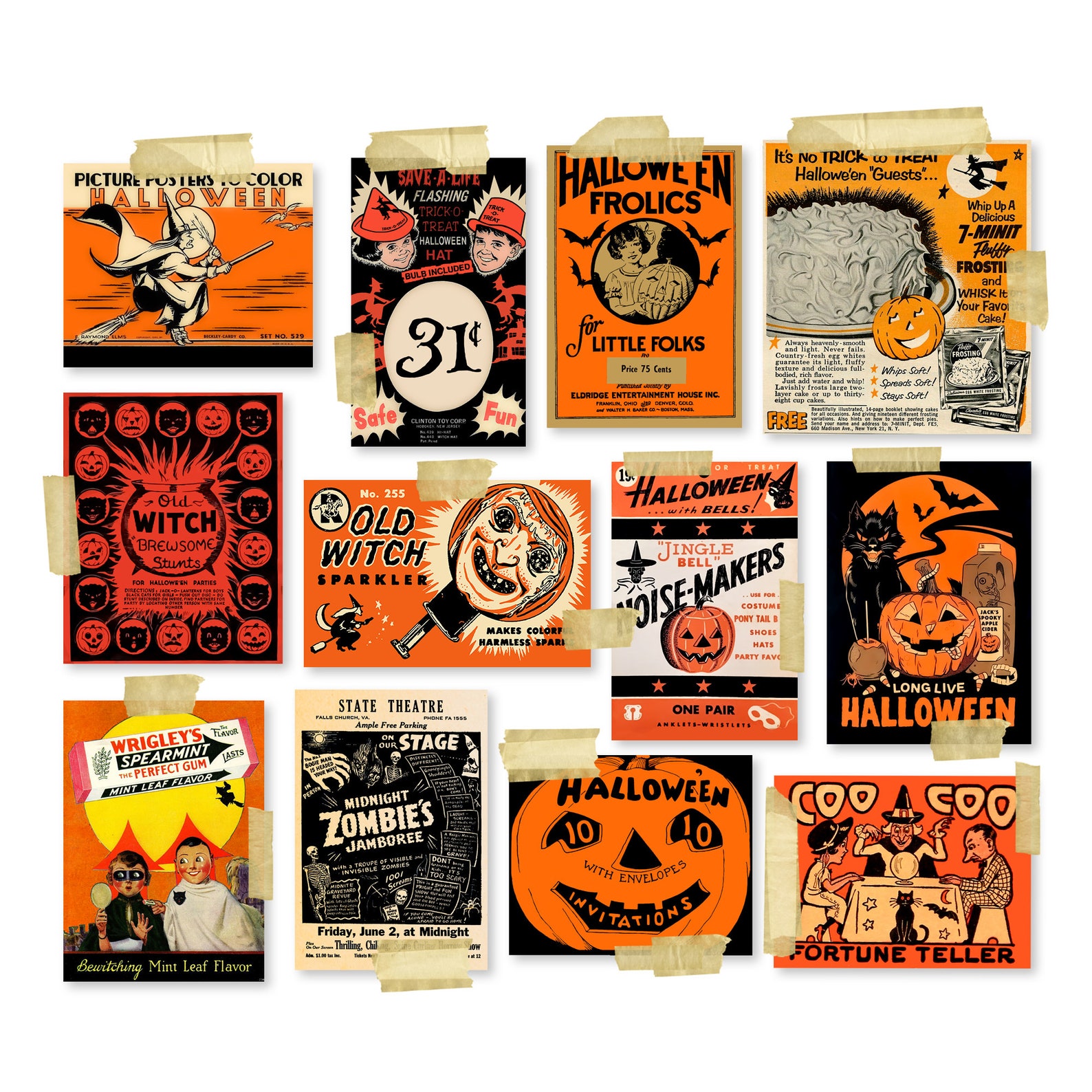 Vintage Halloween Images 12 Piece Assortment High-quality Laser ...