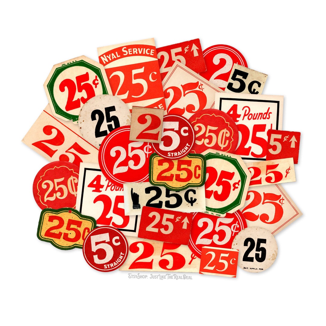 25 Cent Vintage Grocery Price Labels & Tags Paper Cuts, Printed ...