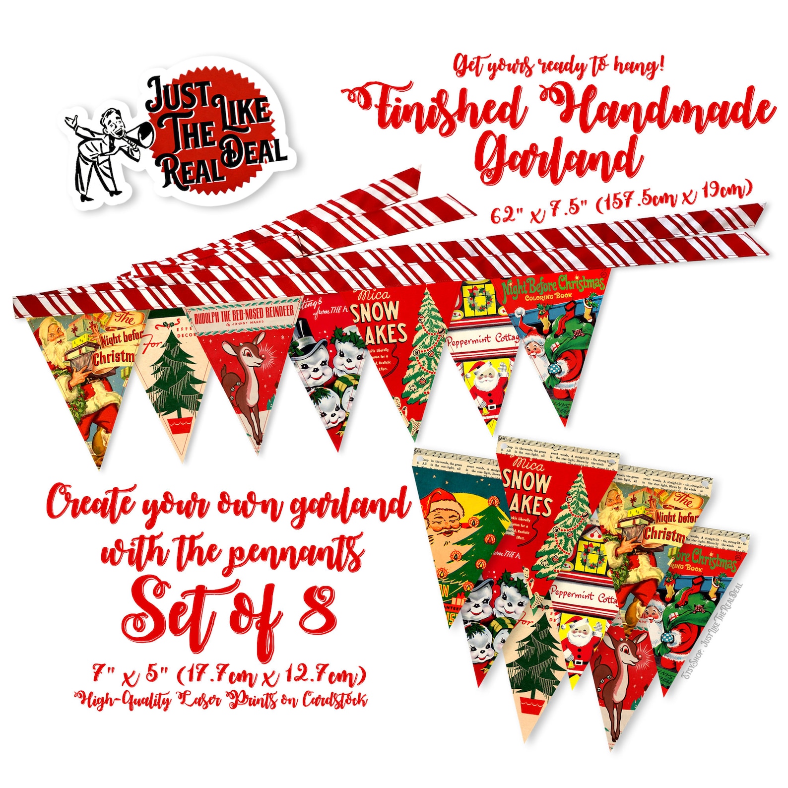 Vintage Christmas Pennant Banner Decorations Peppermint - Etsy