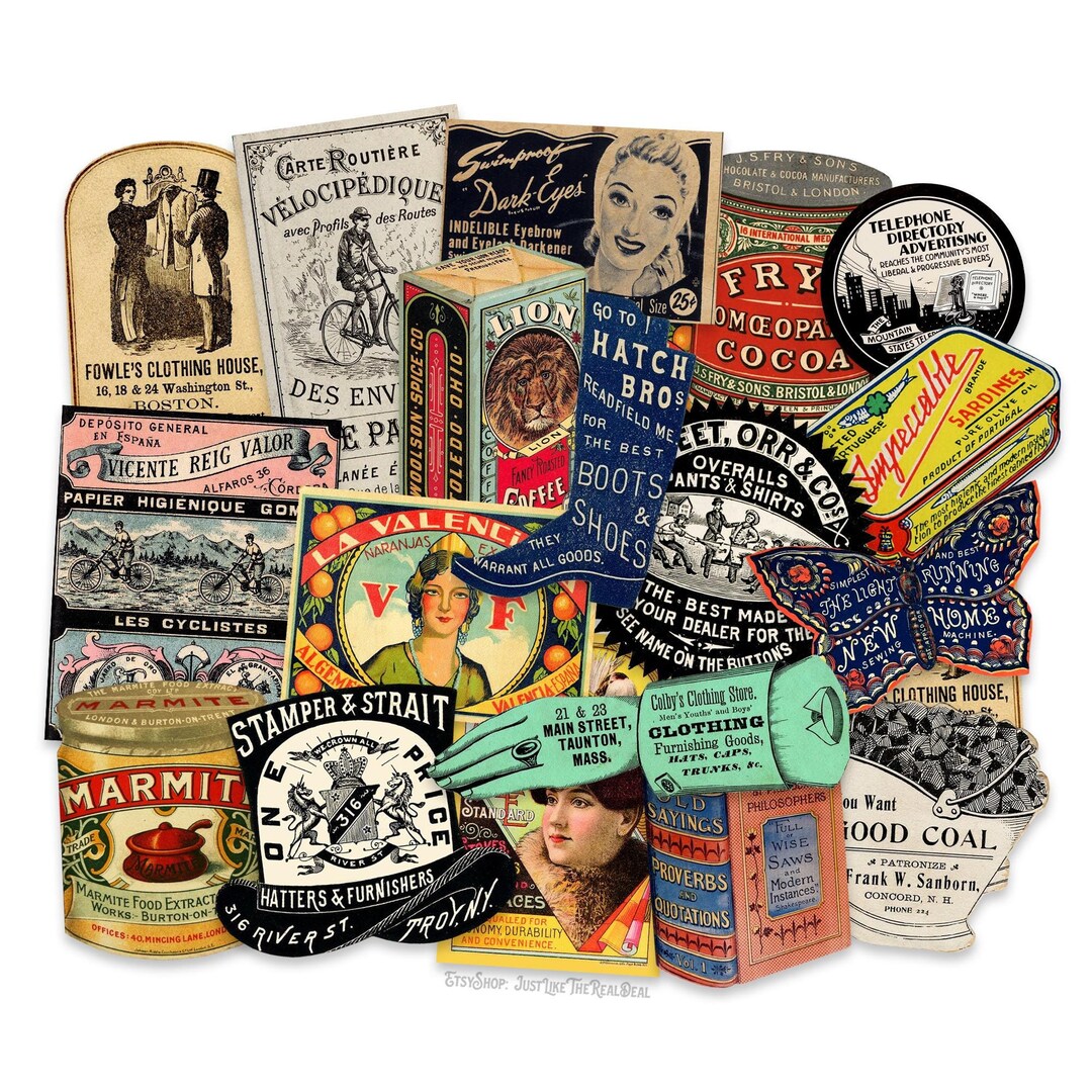 Vintage Ephemera Labels Paper Die Cuts Stickers for Junk Journal ...