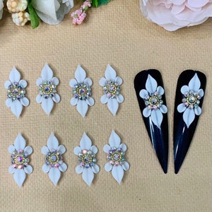 Set 4 Pieces White 3D Nail Flowers Acrylic - Etsy