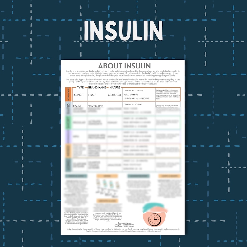 About Insulin | Guide for Nursing Students & Diabetics | 1 Page Digital ...