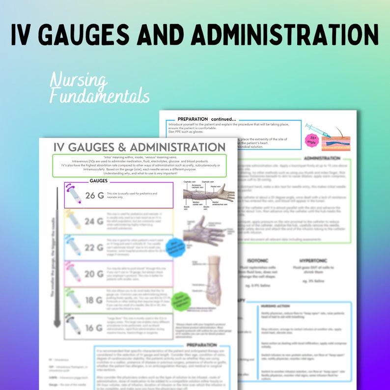 IV Gauges and Administration for Nursing Students - Etsy