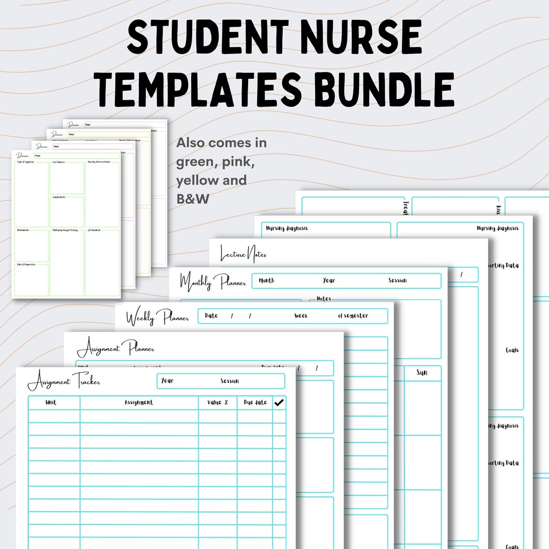 Student Nurse Note Taking Bundle | Concept Maps, Assignment Tracker ...