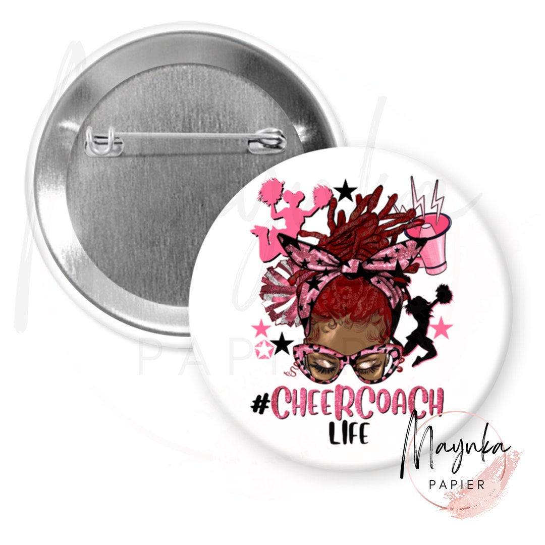 Pinback Button Red Locs African American Black Woman Cheer Coach Great ...