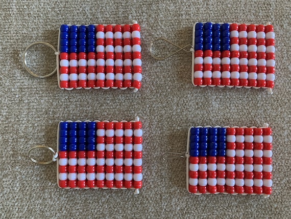 American Flag Pony Bead Keychain - Etsy