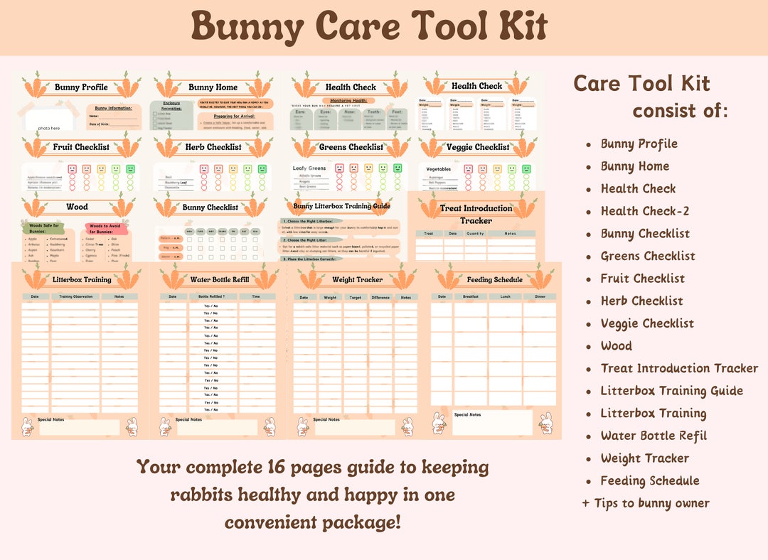 Bunny Care Printable Tool Kit | Rabbit Care Tips | New Bunny Owner Care ...