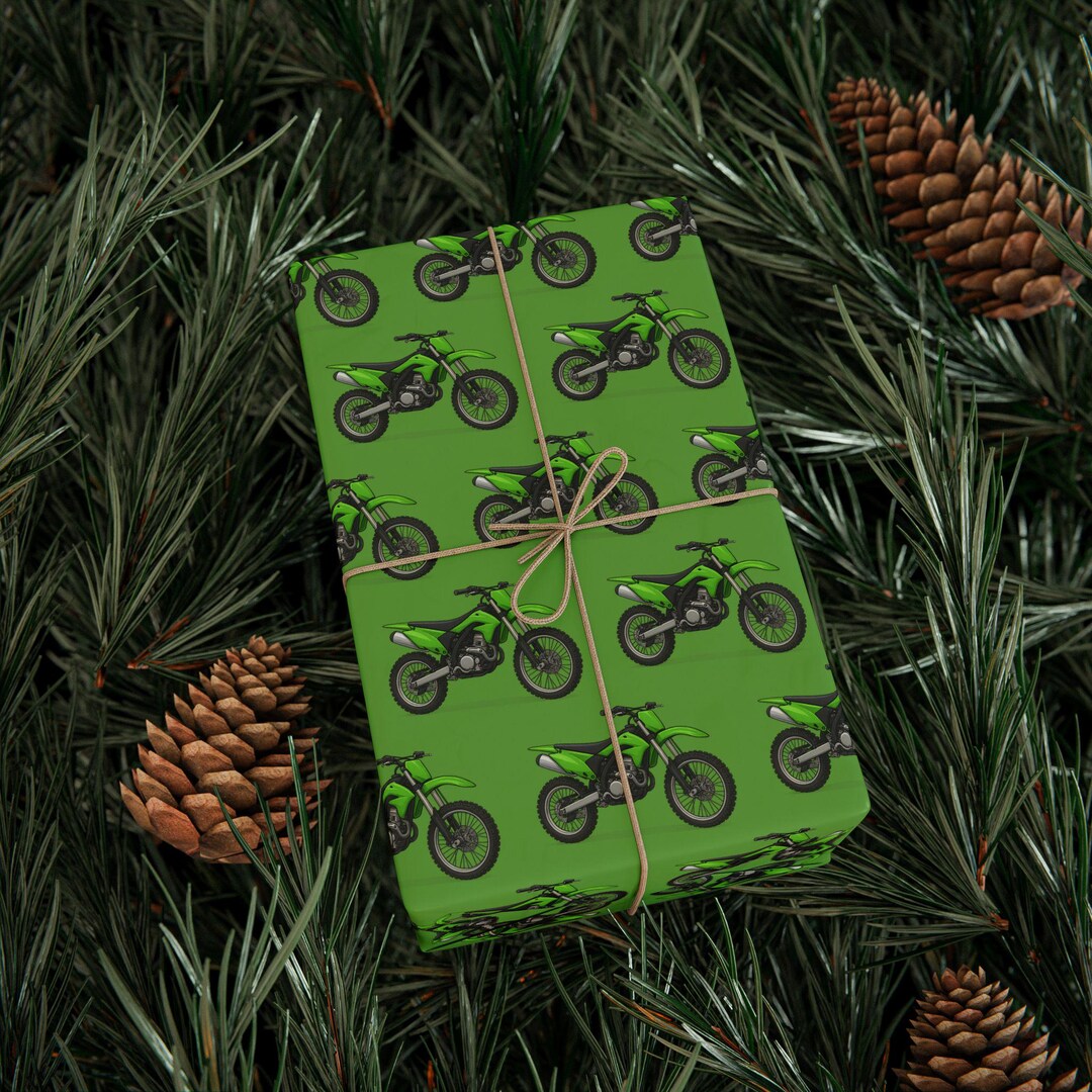 Green Dirt Bike Motocross Wrapping Paper | Motorcycle Christmas Gift ...