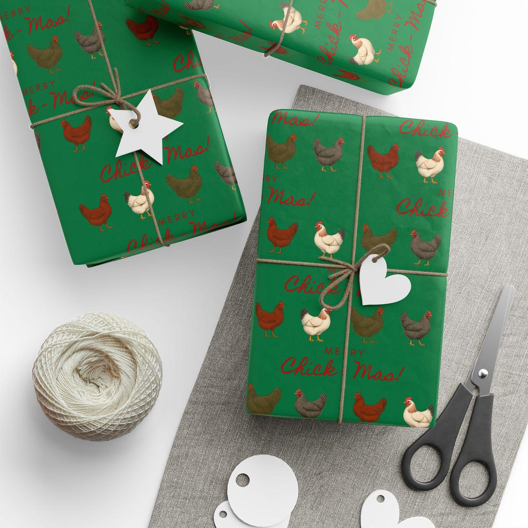 Merry Chick-mas Wrapping Paper, Farmhouse Christmas Gift Wrap, Chicken ...