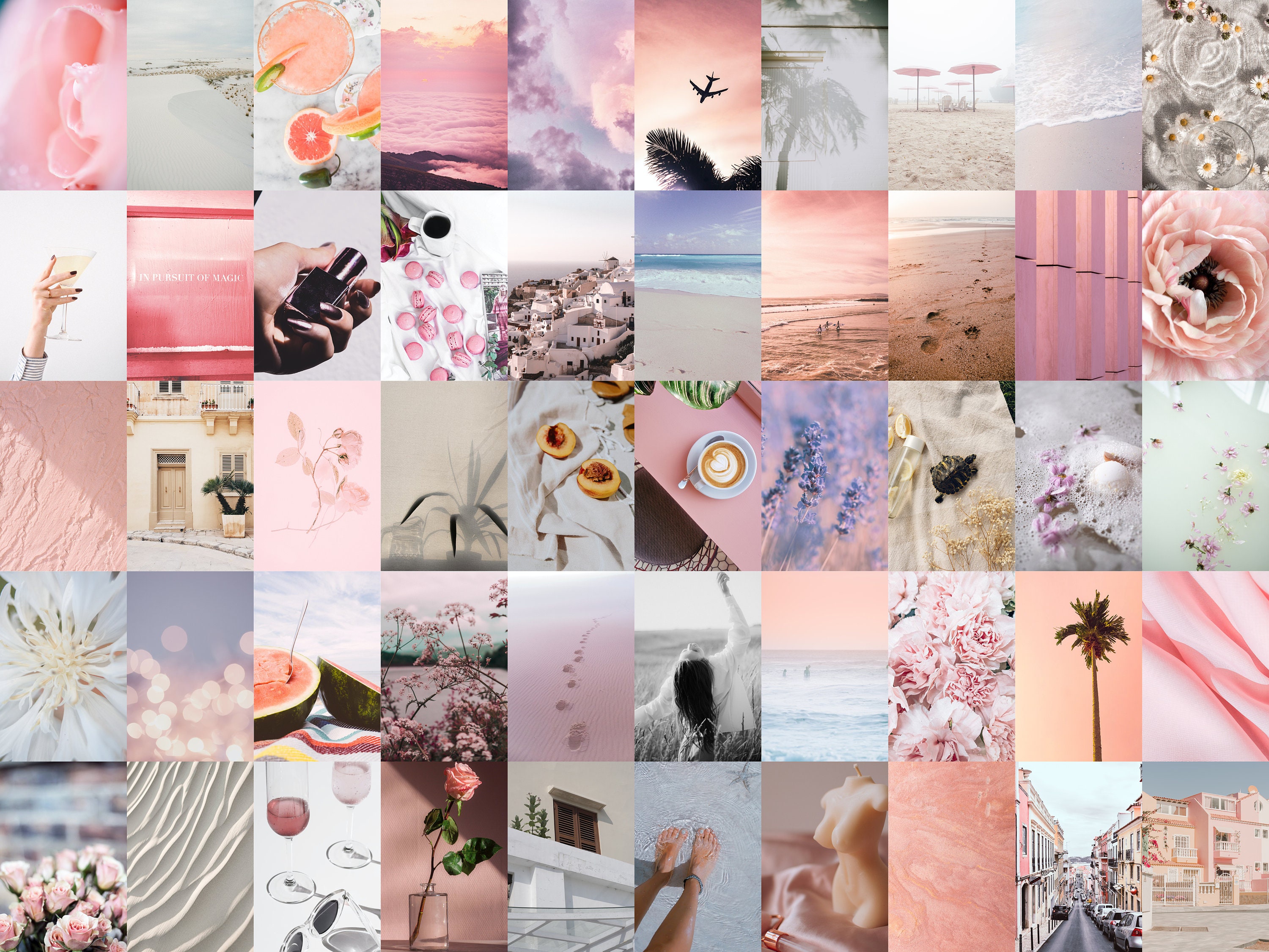 50 Pcs Blush Summer Aesthetic Collage Kit, Printable Wall Photo Kit ...
