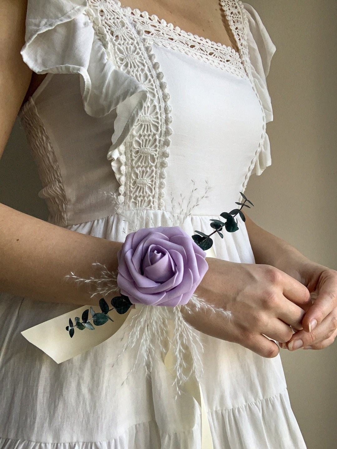 Pampas Grass Corsage, Boho Dried Flower Corsage, Purple Lilac Violet ...