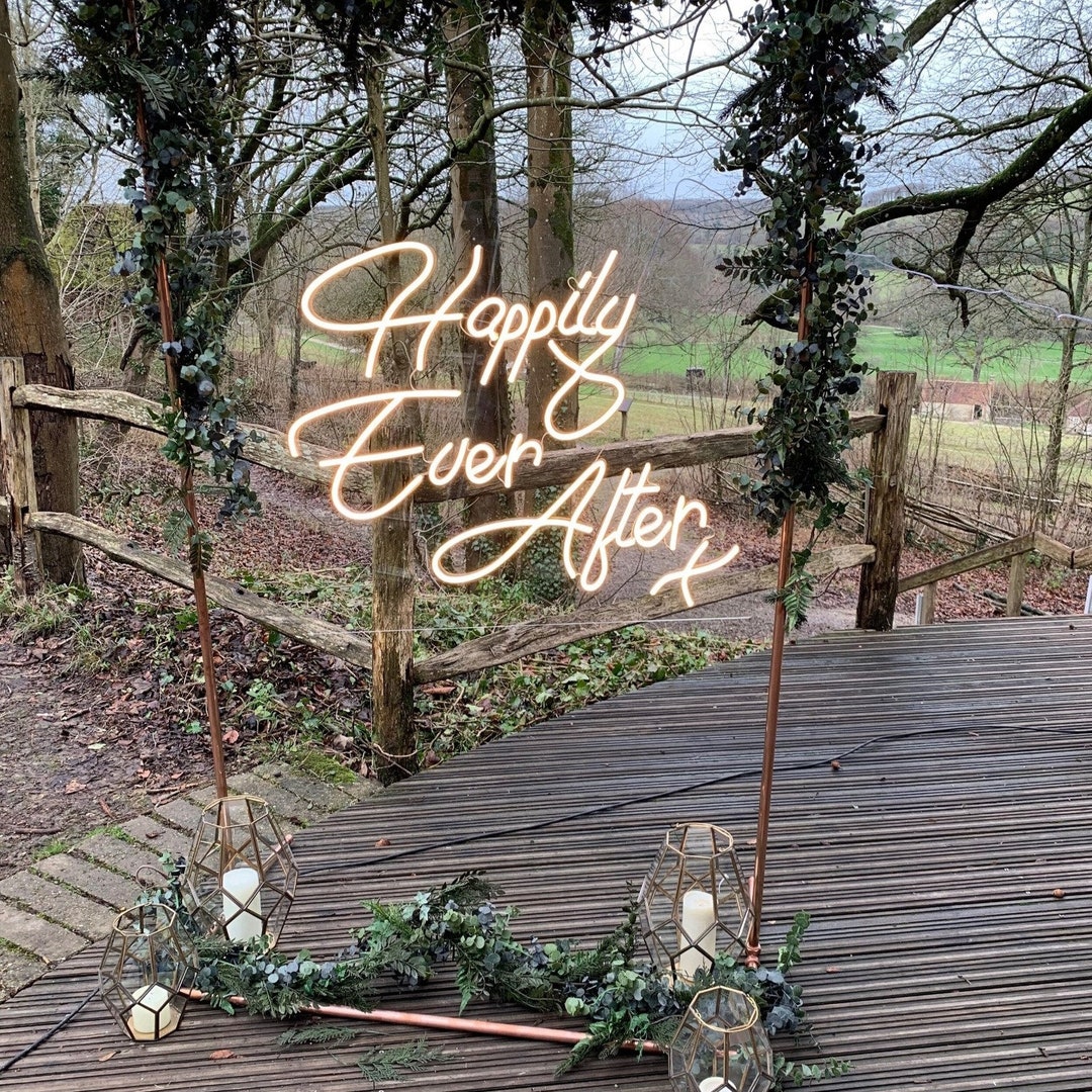 Happily Ever After Neon Sign Backdrop for Reception, Bedroom Wedding ...
