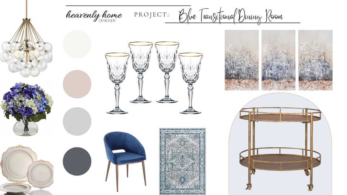 Virtual Interior Design Mood Board - Blue Transitional LIVING ROOM ...