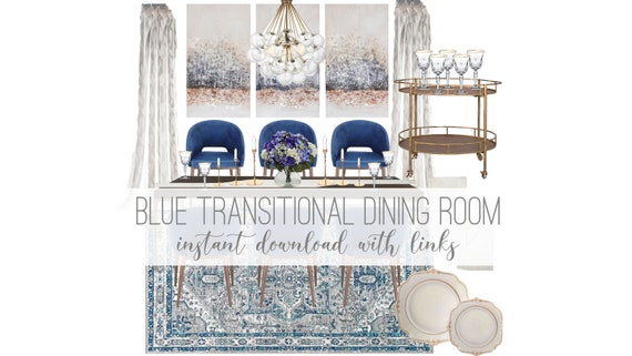 Virtual Interior Design Mood Board Blue Transitional LIVING - Etsy