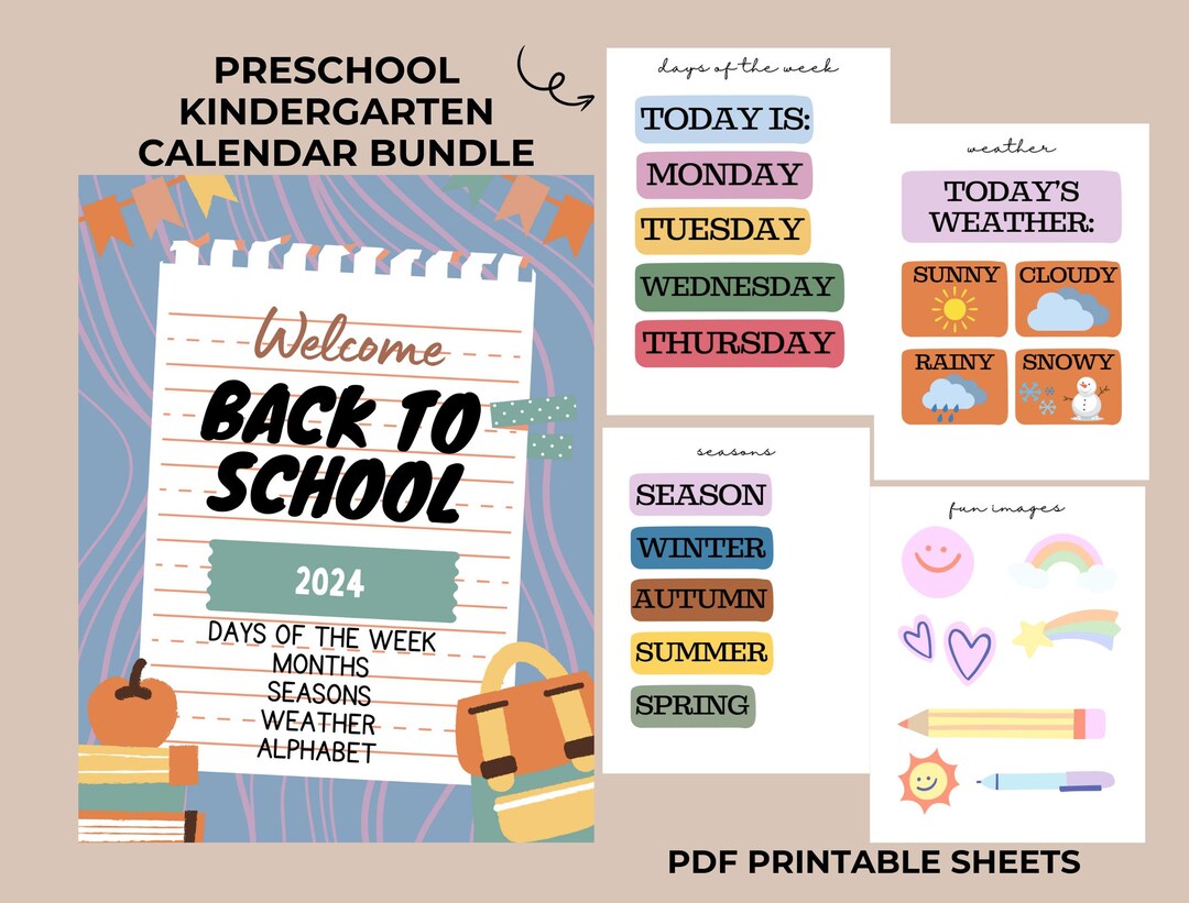 Printable Preschool Kindergarten Calendar Bundle Elementary Calendar ...