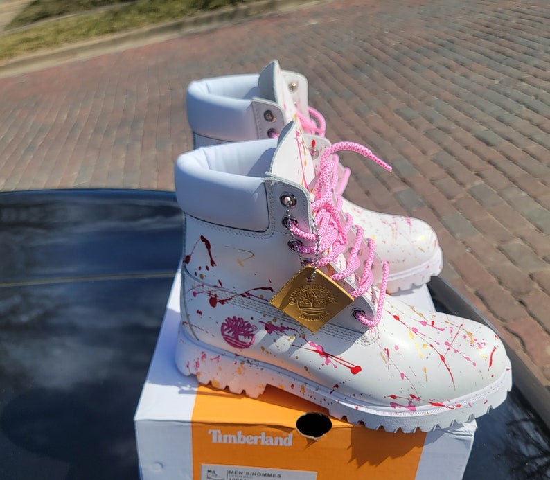 Timberland Boots Custom Made Men's Waterproofs Gold and White/ Pink ...