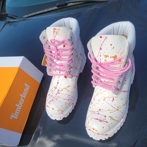 Timberland Boots Custom Made Men's Waterproofs Gold and White/ Pink ...