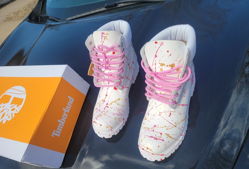 Timberland Boots Custom Made Men's Waterproofs Gold and White/ Pink ...