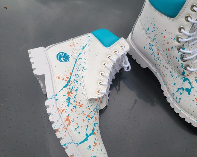 Timberland Boots Custom Made Men's Waterproofs Turquoise and White - Etsy