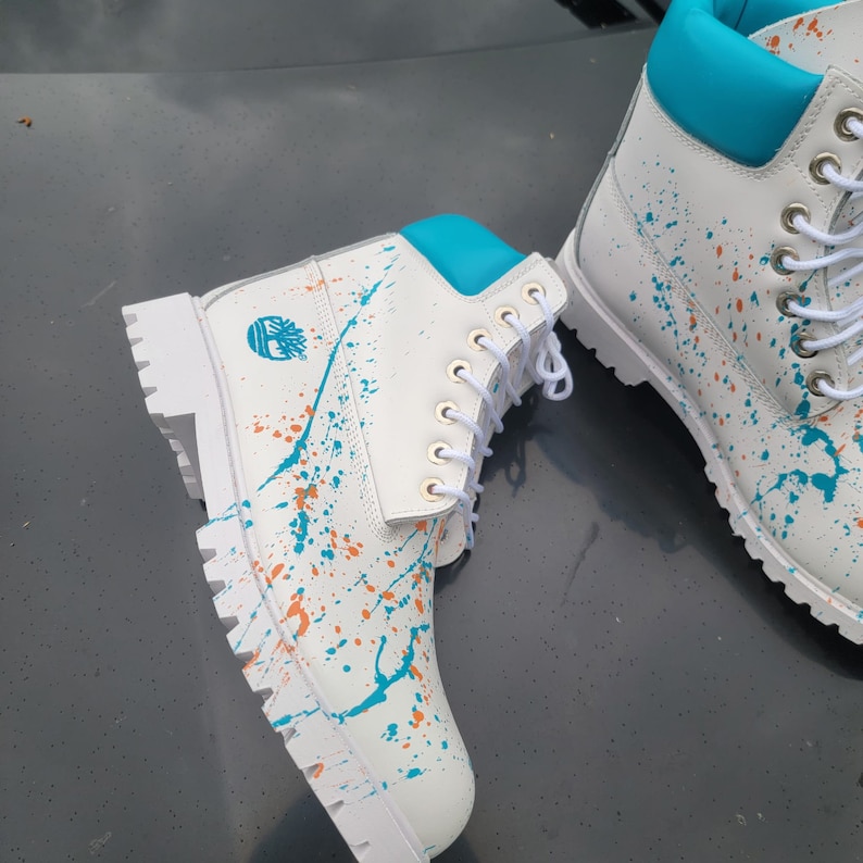 Timberland Boots Custom Made Men's Waterproofs Turquoise and White - Etsy