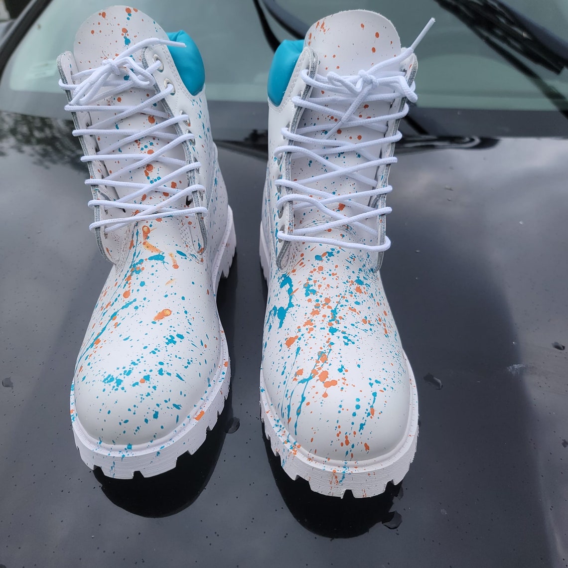 Timberland Boots Custom Made Men's Waterproofs Turquoise and White - Etsy