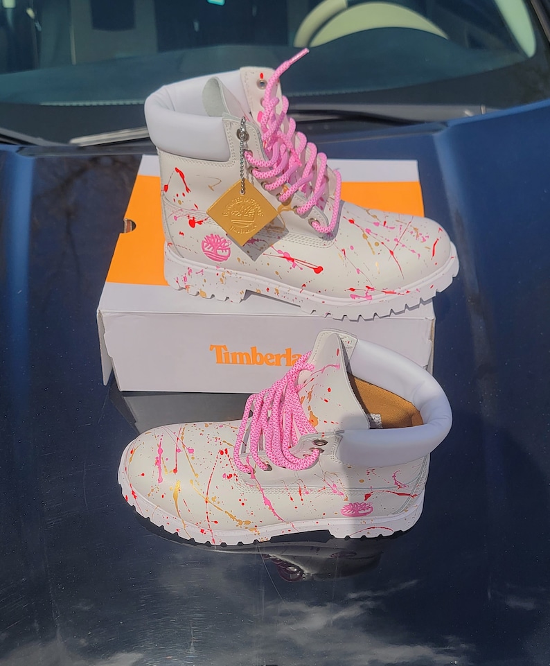 Timberland Boots Custom Made Men's Waterproofs Gold and White/ Pink ...
