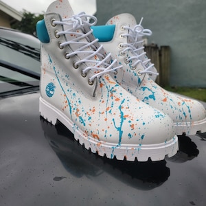 Timberland Boots Custom Made Men's Waterproofs Turquoise and White - Etsy