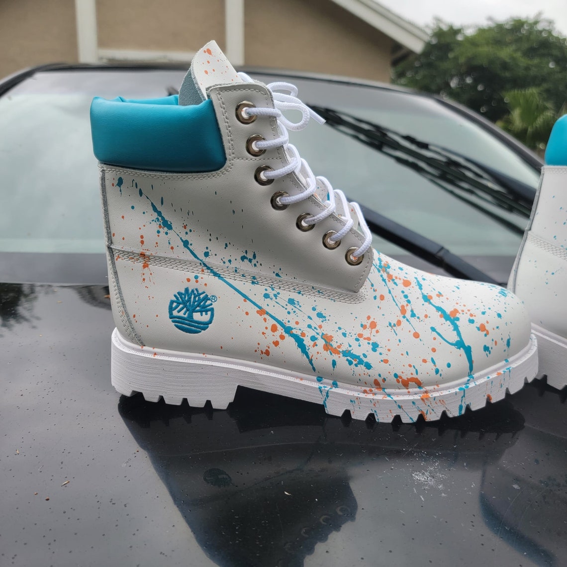Timberland Boots Custom Made Men's Waterproofs Turquoise and White - Etsy