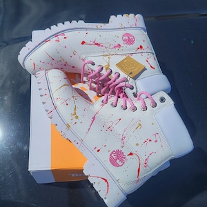 Timberland Boots Custom Made Men's Waterproofs Gold and White/ Pink ...