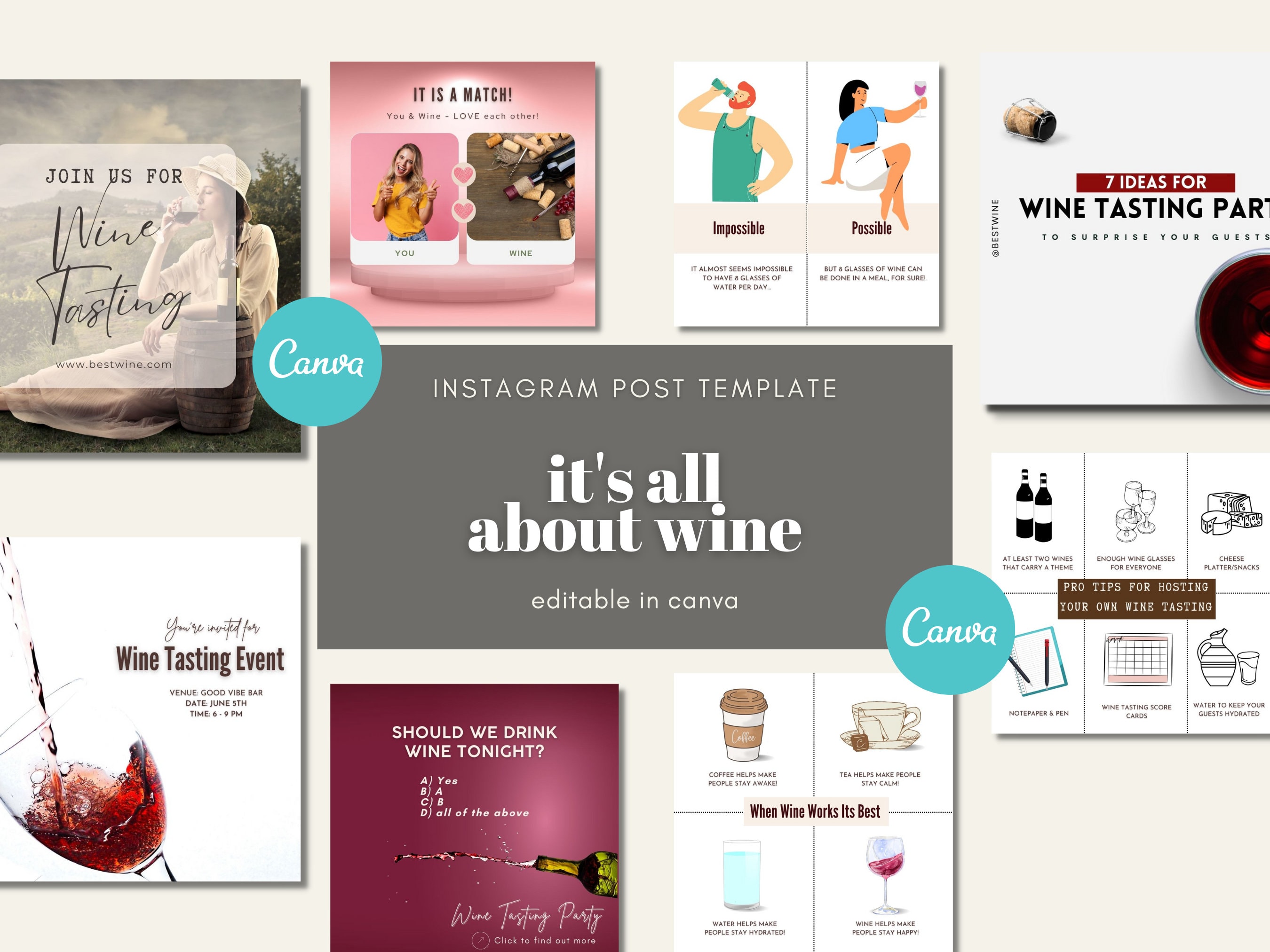 25 Wine Tasting Party Idea Instagram Template|wine Business Wine Party ...