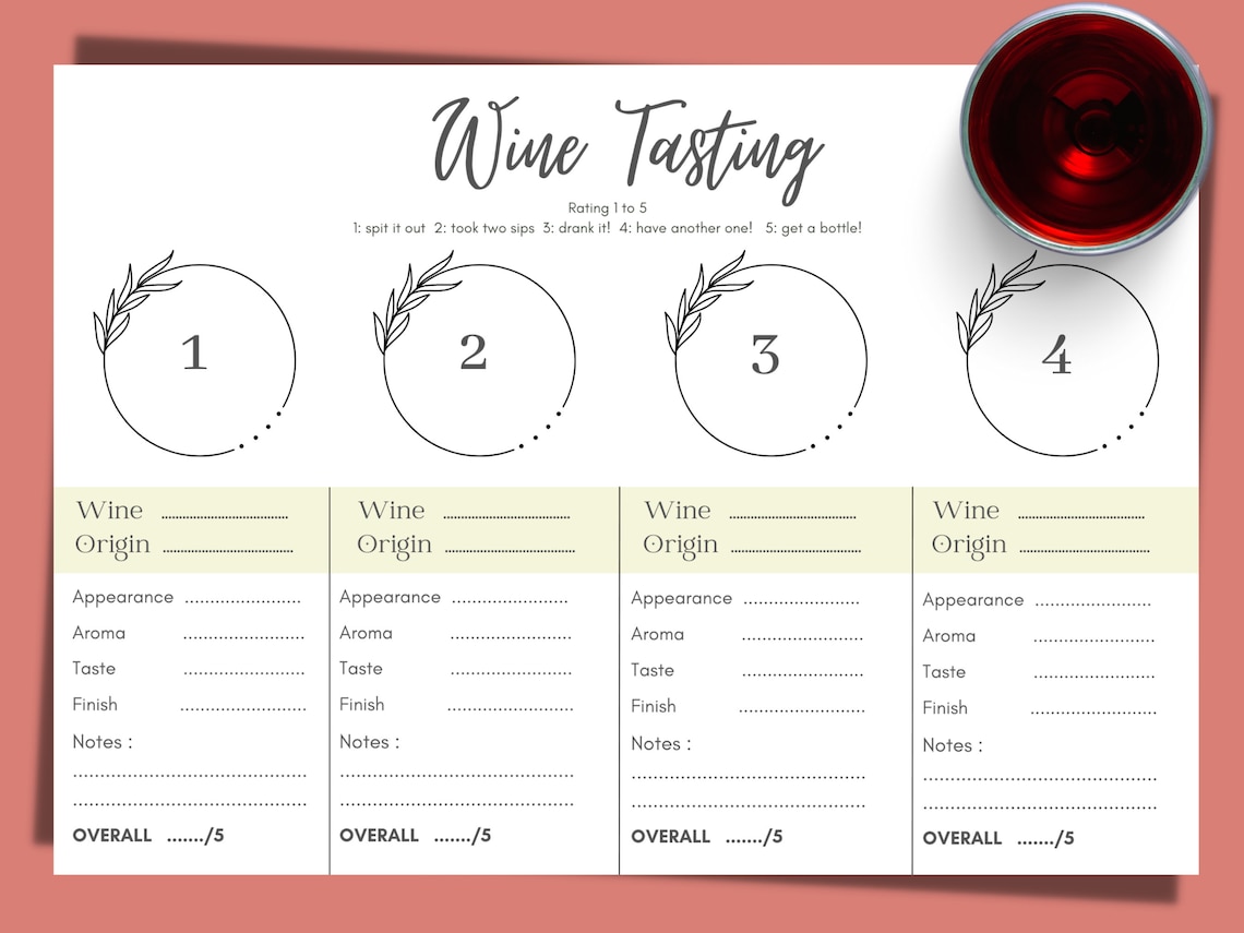 Wine Tasting Score Card| Printable Wine Tasting Party Sheet| Wine ...