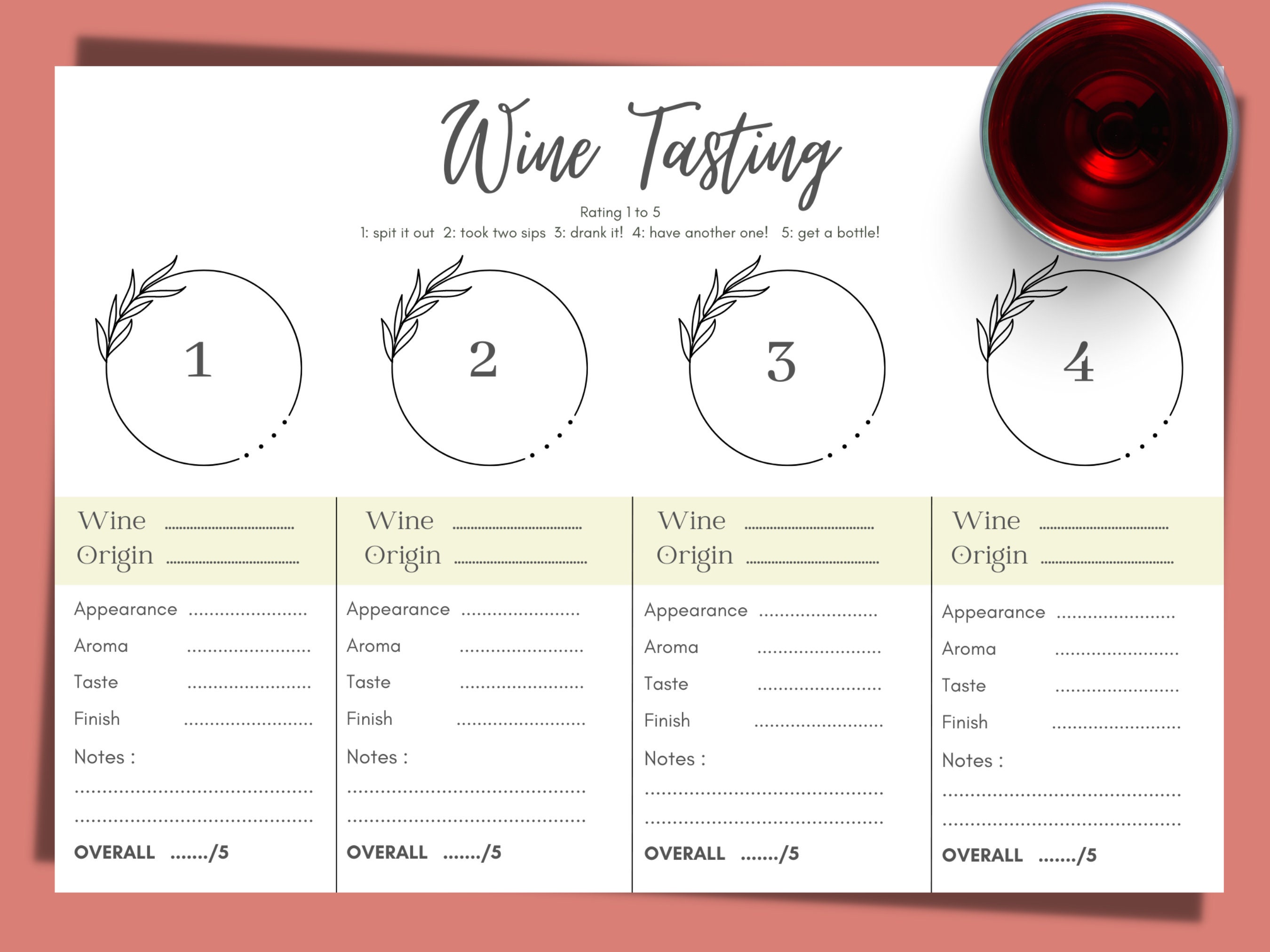Wine Tasting Score Card| Printable Wine Tasting Party Sheet| Wine Tasting Flight Mat| Blind Wine ...