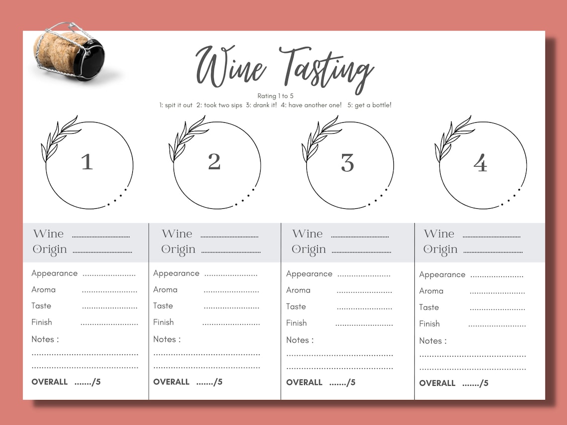 Wine Tasting Score Card| Printable Wine Tasting Party Sheet| Wine ...