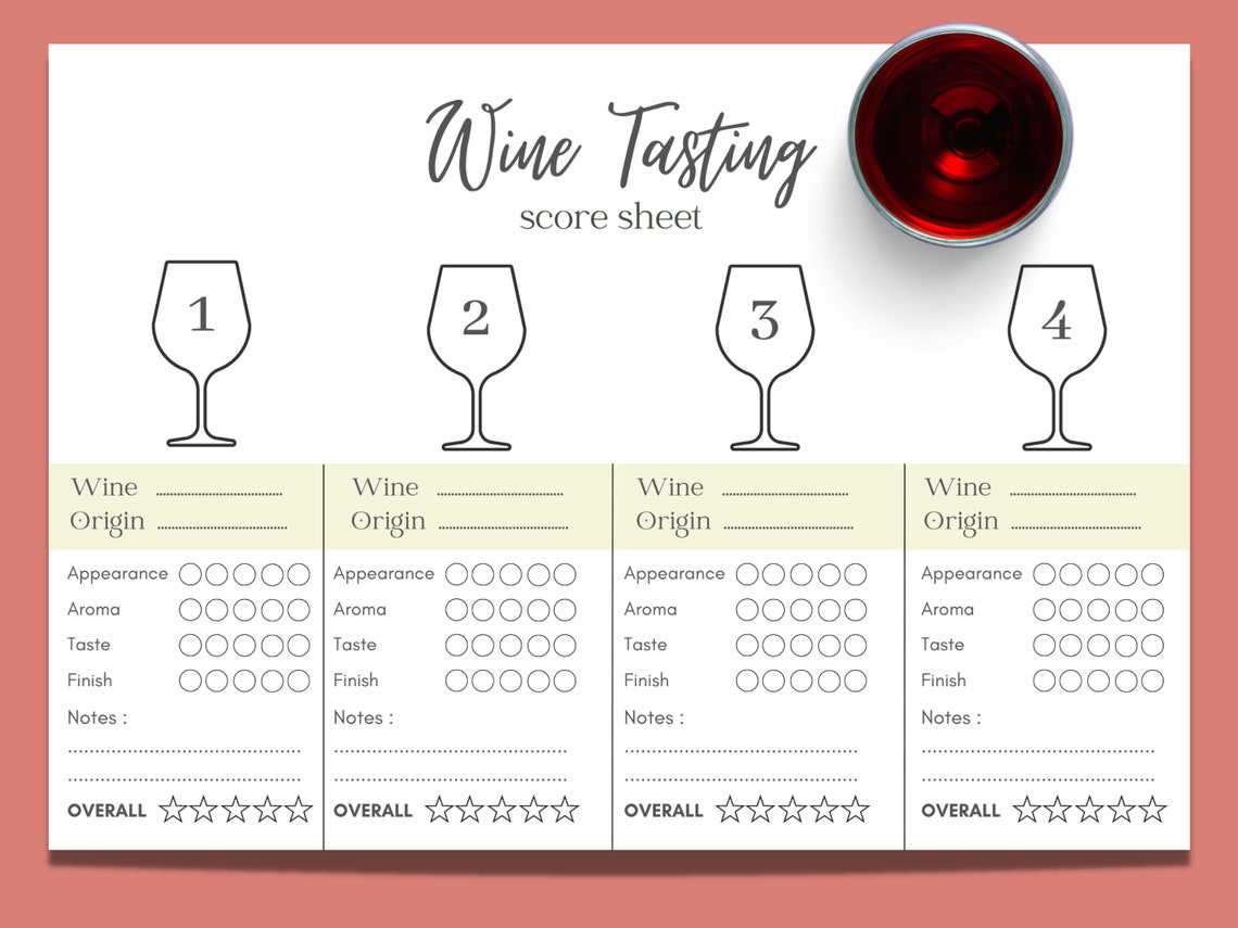 Wine Tasting Score Card| Printable Wine Tasting Party Sheet| Wine ...