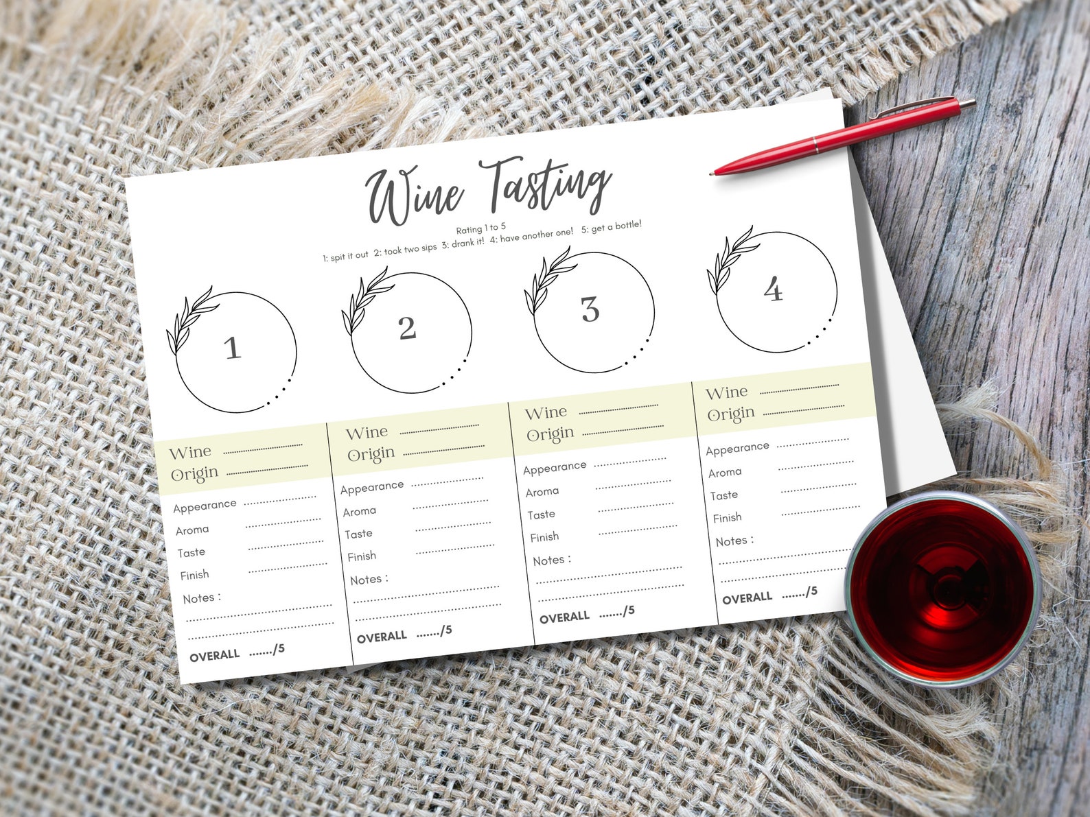 Wine Tasting Score Card| Printable Wine Tasting Party Sheet| Wine ...