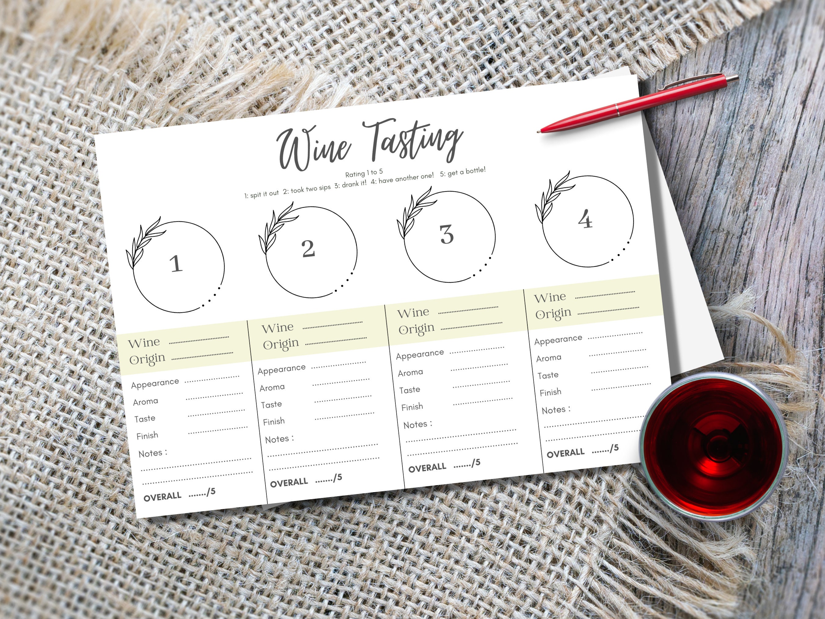 Wine Tasting Score Card| Printable Wine Tasting Party Sheet| Wine ... Wine Tasting Score Card| Printable Wine Tasting Party Sheet| Wine ...