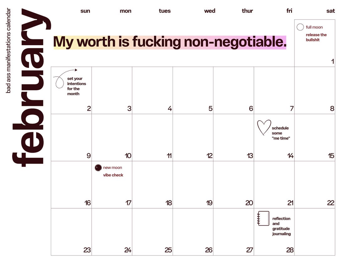 Printable 2026 Calendar Digital Download, Badass Manifestation ...