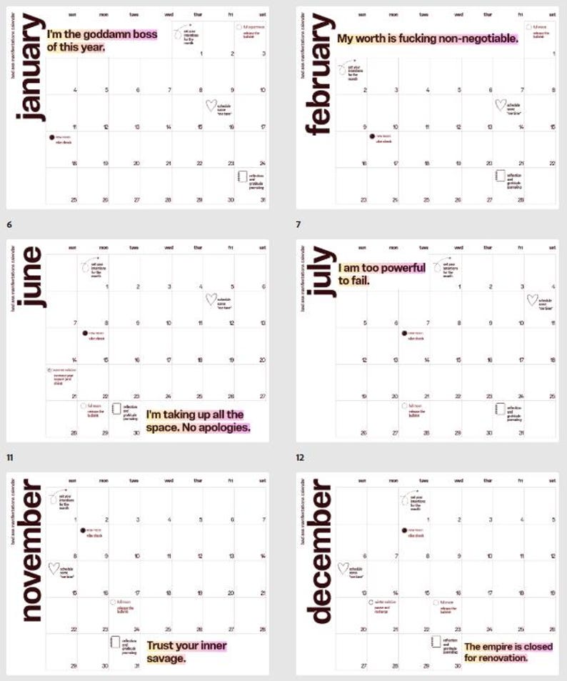Printable 2026 Calendar Digital Download, Badass Manifestation ...