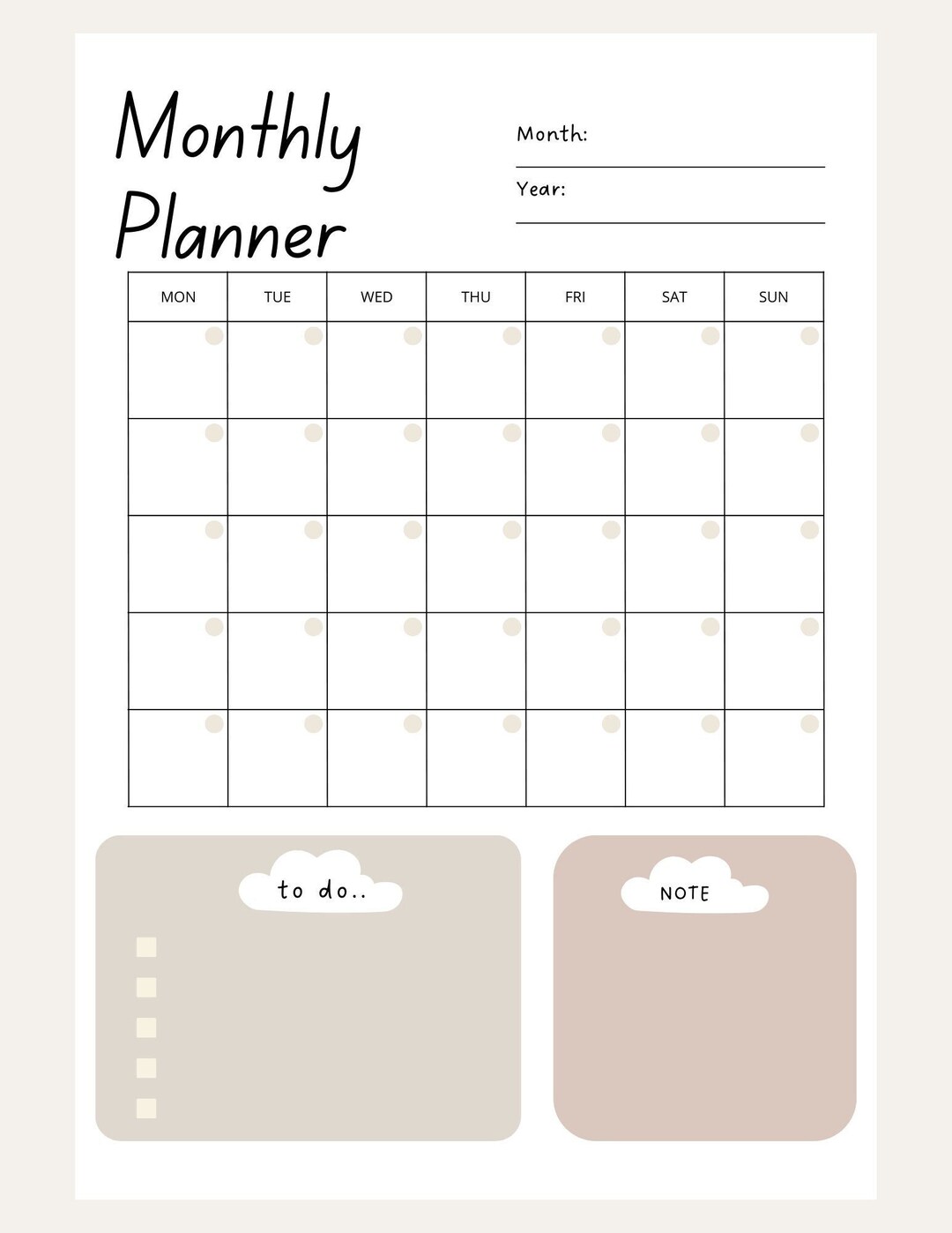 Neutral Daily, Weekly and Monthly Planner Pages - 11 X 8.5 Inches PDF ...