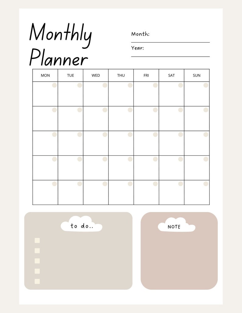 Neutral Daily, Weekly and Monthly Planner Pages - 11 X 8.5 Inches PDF ...