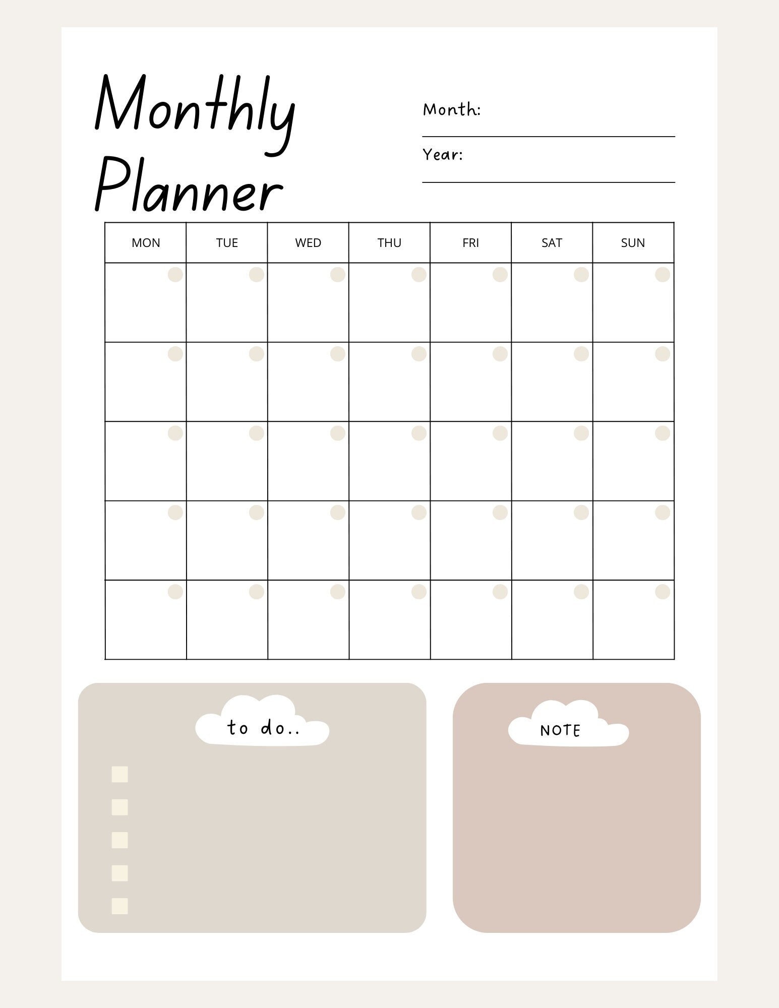 Neutral Daily, Weekly and Monthly Planner Pages - 11 X 8.5 Inches PDF ...