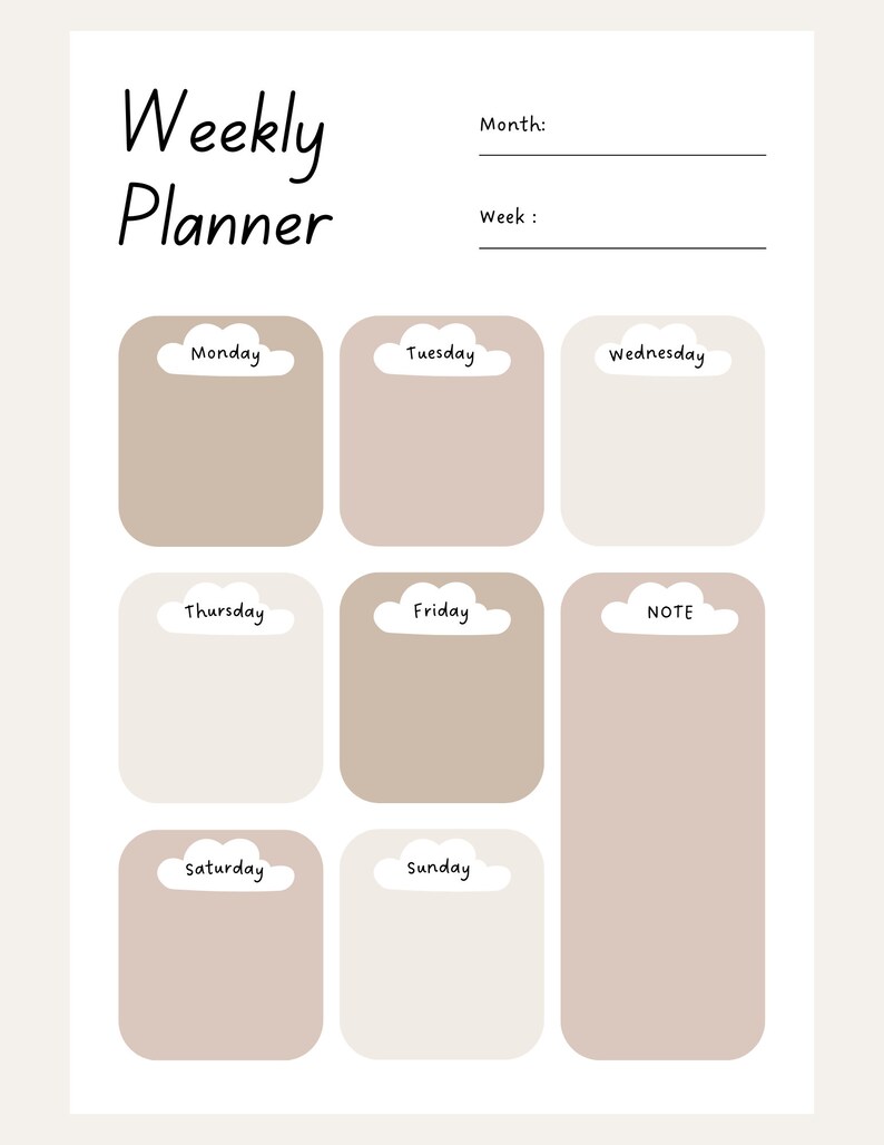 Neutral Daily, Weekly and Monthly Planner Pages - 11 X 8.5 Inches PDF ...