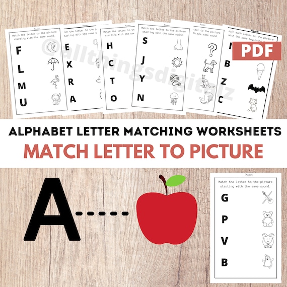 Alphabet Letter Learning Worksheets 7 Match Letter to | Etsy