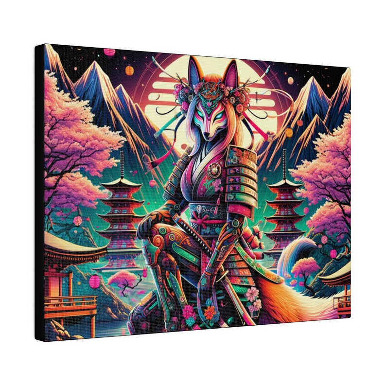 Colorful Abstract Cyberpunk Steampunk Geisha Kitsune Samurai Art Design ...