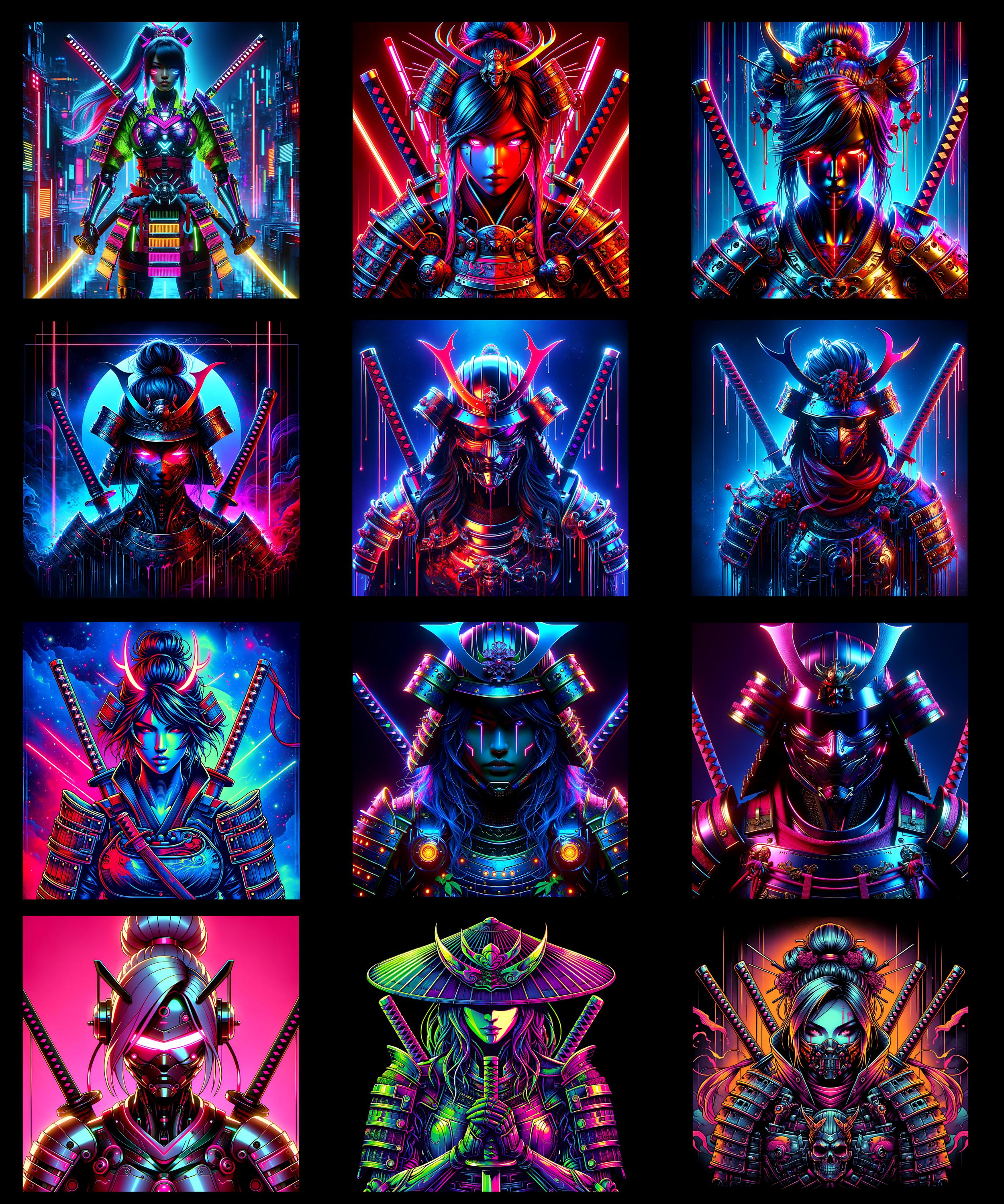 Cyberpunk Samurai Vinyl Sticker Bundle: Neon Geisha, Oni Mask (12-piece ...