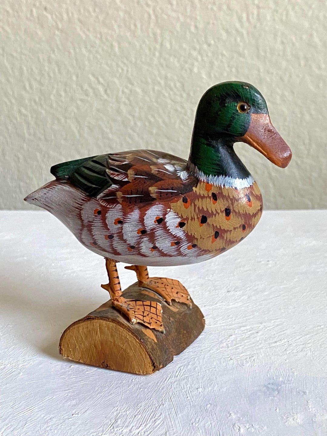 Hand-carved/hand-painted Wooden Mallard Duck Figurine – Rustic Wildlife ...