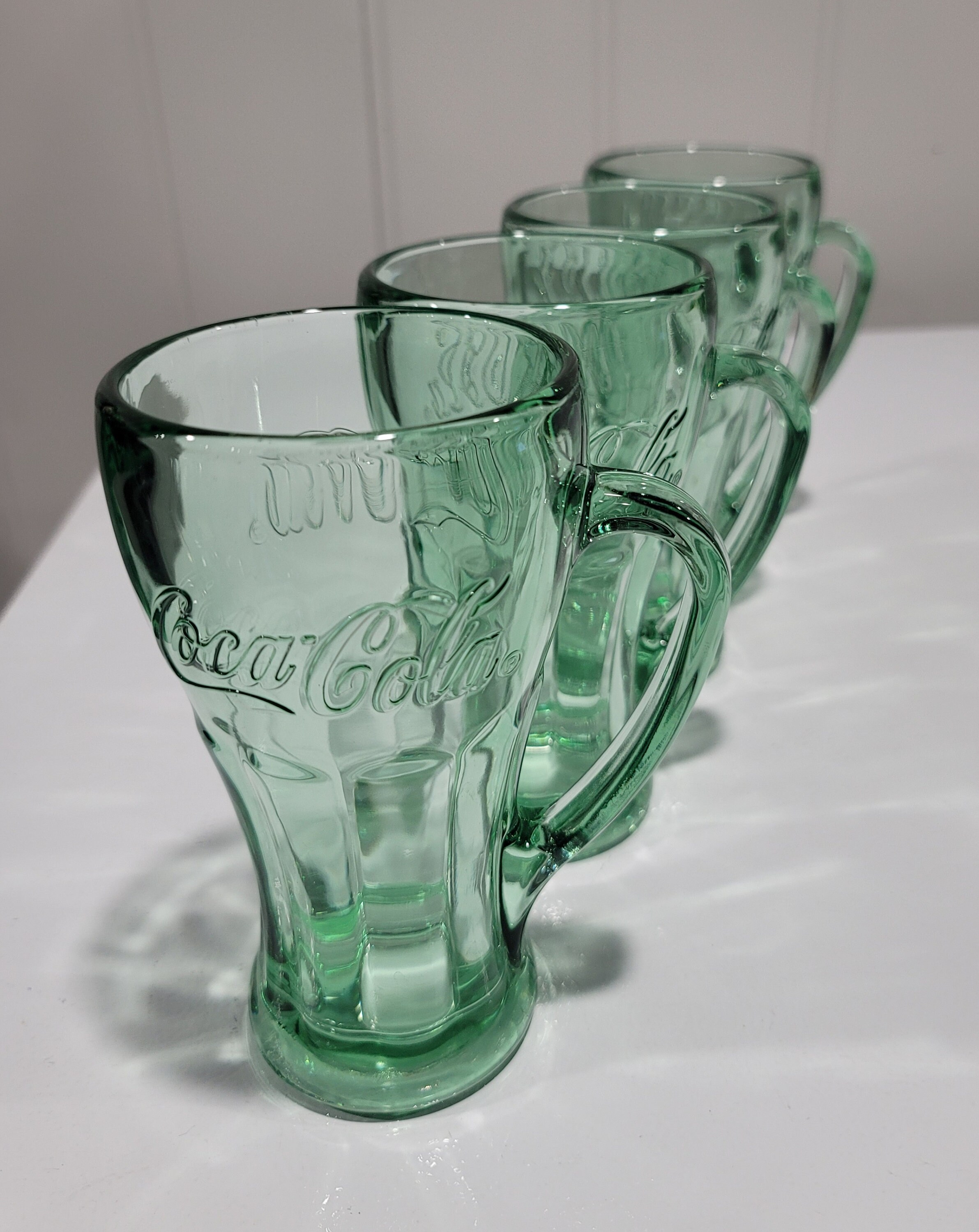 Vintage Libbey Coca-cola Green Glass Mugs, Vtg Set of 4 Heavy Water ...