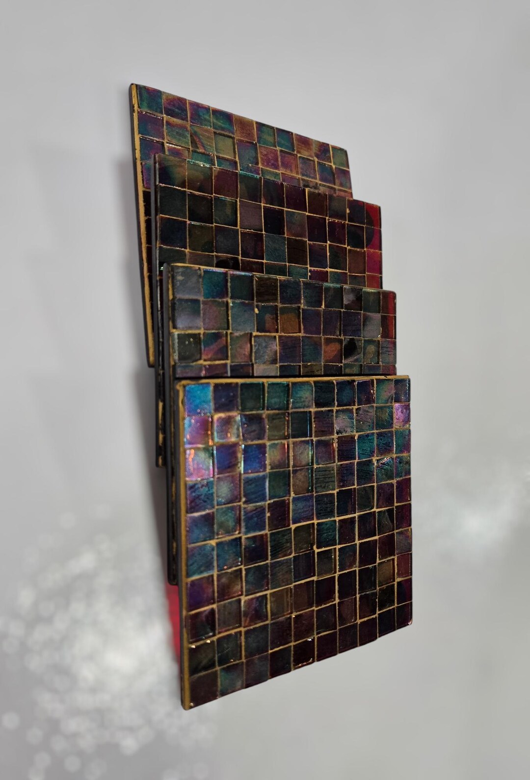 Set of 4 Iridescent Glass Mosaic Coasters, Vintage Pier 1 Imports ...