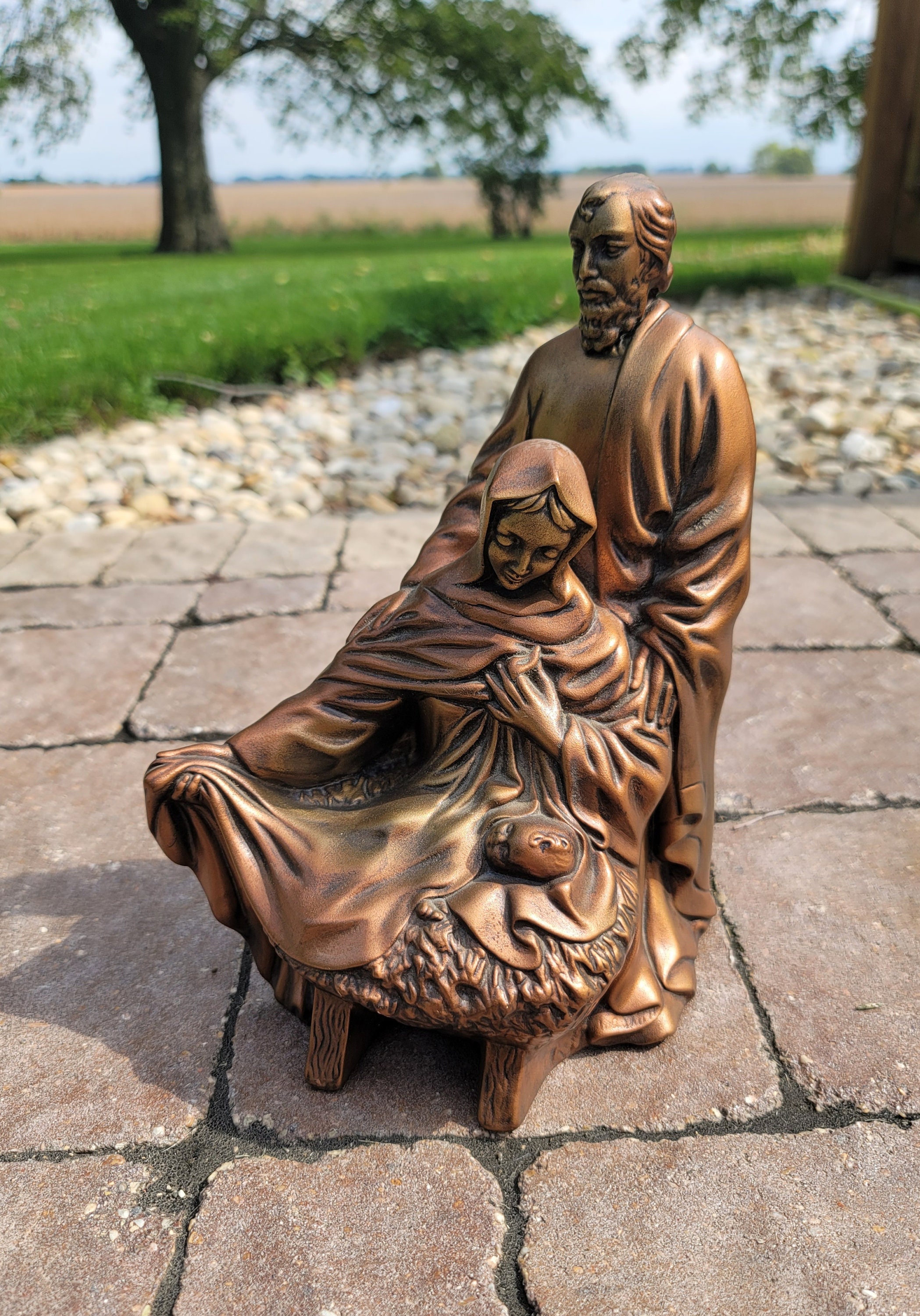 Vintage Nativity Set, 1960s Christmas Decor, Mcm Ceramic, Bronze ...